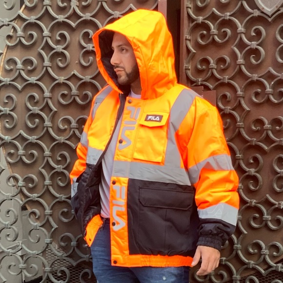 Fila | Jackets & Coats | Mens Fila Bright Orange High Visibility Hooded ...